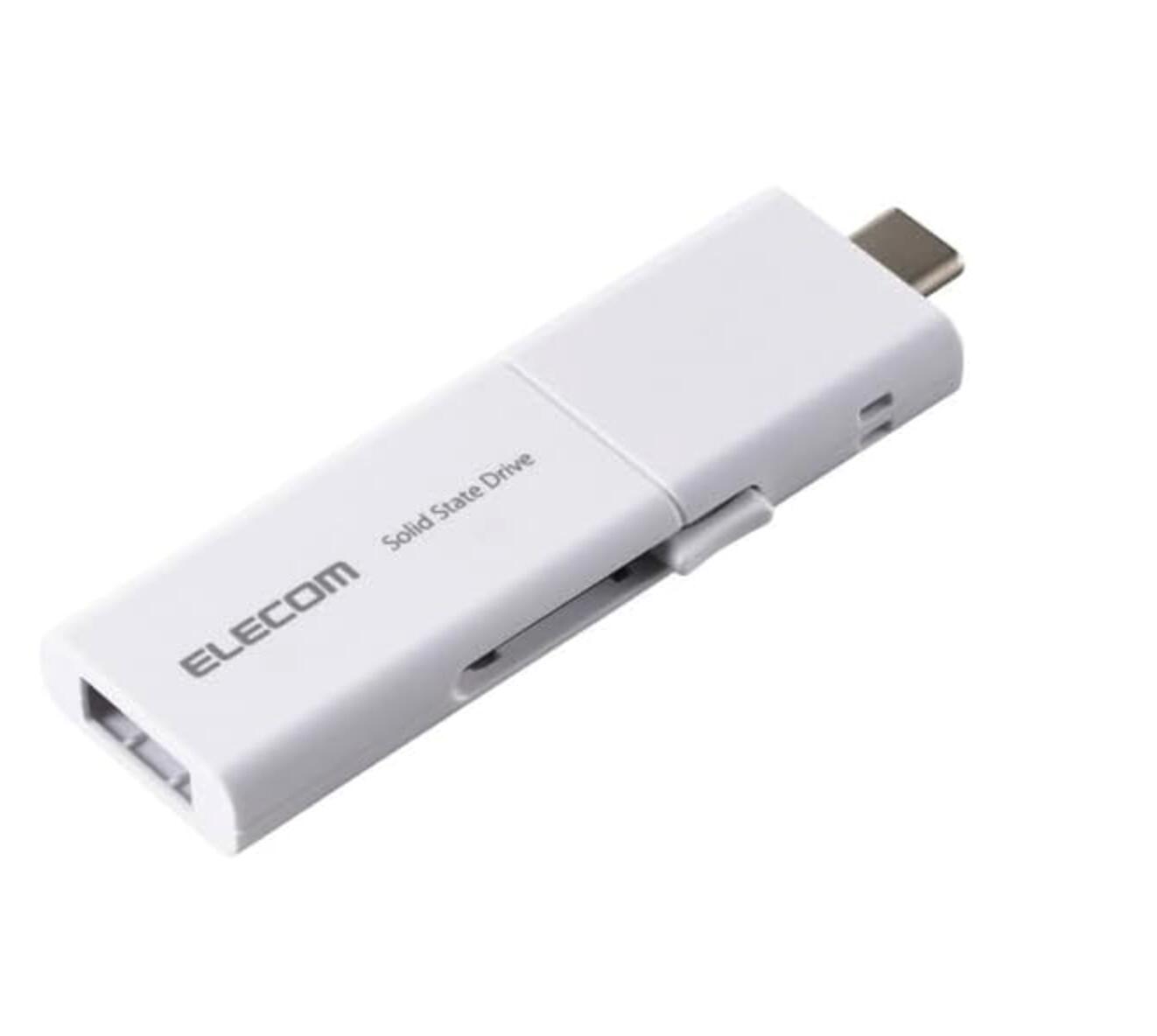 新品【USB-C/A両対応×高速転送】エレコム 外付けSSD 250GB USB3.2(Gen1)対応 スライド式 マニュアルQRシール付 ホワイト ESD-EWB0250GWHR ELECOM 超小型 直挿し コンパクト スライド式・軽量...