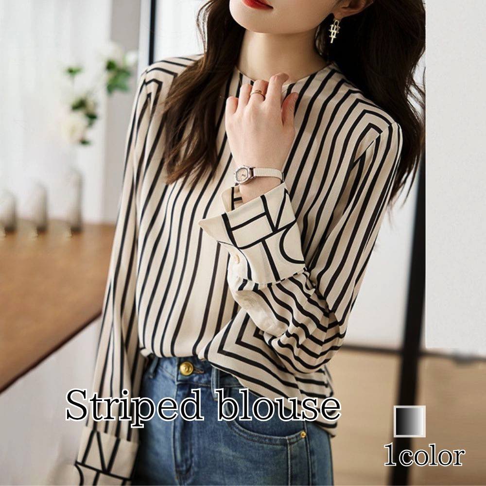 【商品名】ストライプブラウス【カラー】ストライプ【サイズ】S M L XL 2XL【サイズ表記】・Sサイズ:着丈61 身幅94 肩幅38 袖丈58・Mサイズ:着丈62 身幅98 肩幅39 袖丈58.5・Lサイズ:着丈63 身幅100 肩幅4...