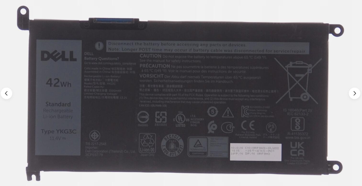 商品情報商品名: 純正 DELL バッテリー商品概要: スペック: 公称電圧 11.4V 公称容量: 3500 mAh/ 42 Wh 型番: YKG3C 保証期間: 当店より1年間動作保証対応機種一覧: Latitude 3480 Chro...