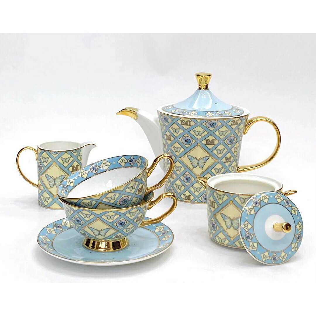 商品説明材質:陶器セット内容:カップ＆ソーサー6客ティーポットx1点ミルクポットx1点シュガーポットx1点スプーンx?6点☆☆★★★★★★★★★★★★★☆☆◆お客様のご覧になっているモニター等により多少色が異なる場合がございます。あらかじめ...