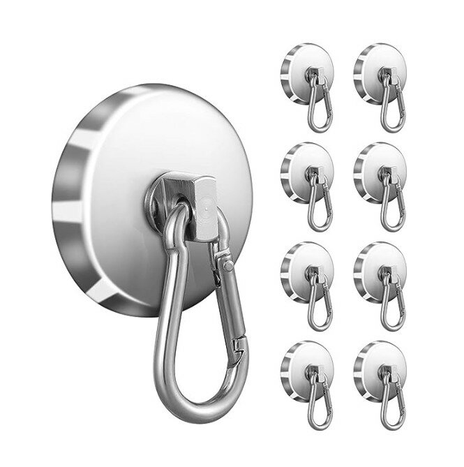 高品質の超強力NdFeB磁石フックです+気軽いに手で取り外し移動し再利用できるマグネットフック。擦り?を防止ことができます、耐久性があります。8個入 高品質の強力 磁石フックです、錆びにくい＋耐腐食性、長持ちできます、直径32mm 最大垂直...