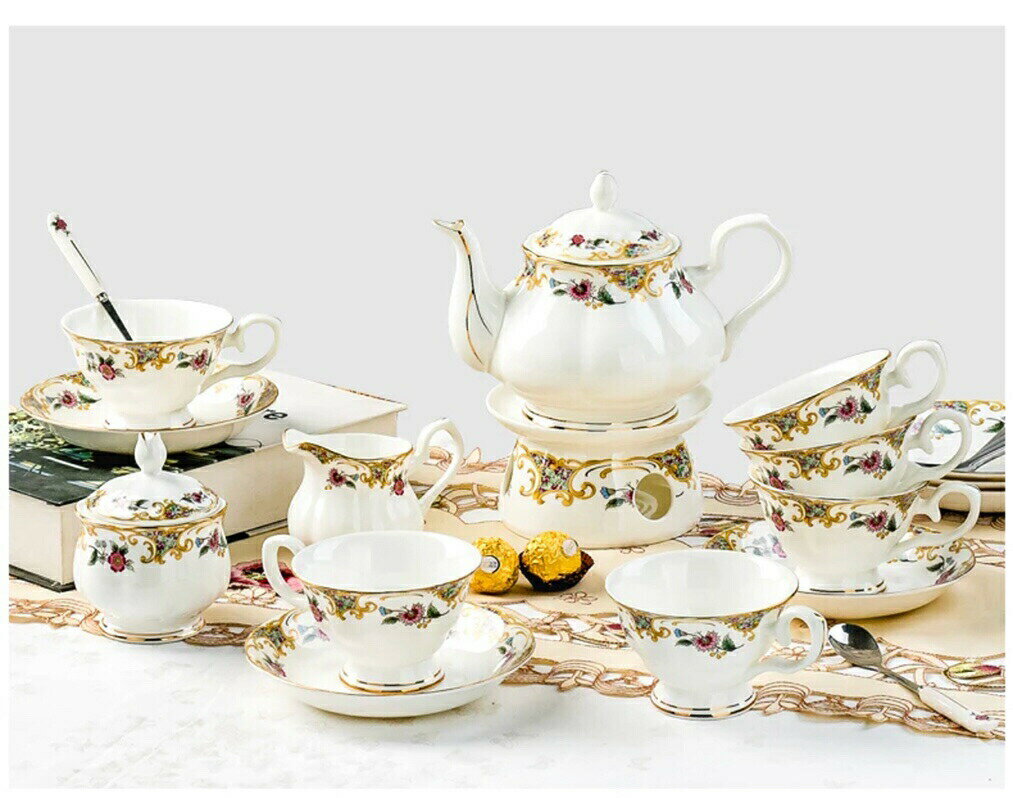 素材・材質:陶器セット内容:カップ＆ソーサー4客ティーポットx1点ミルクポットx1点シュガーポットx1点スタンドx1点スプーンx4点注意事項1、ご利用のPC環境により、実際の商品と色が異なる場合がございます。予めご了承ください。2、新品未使...