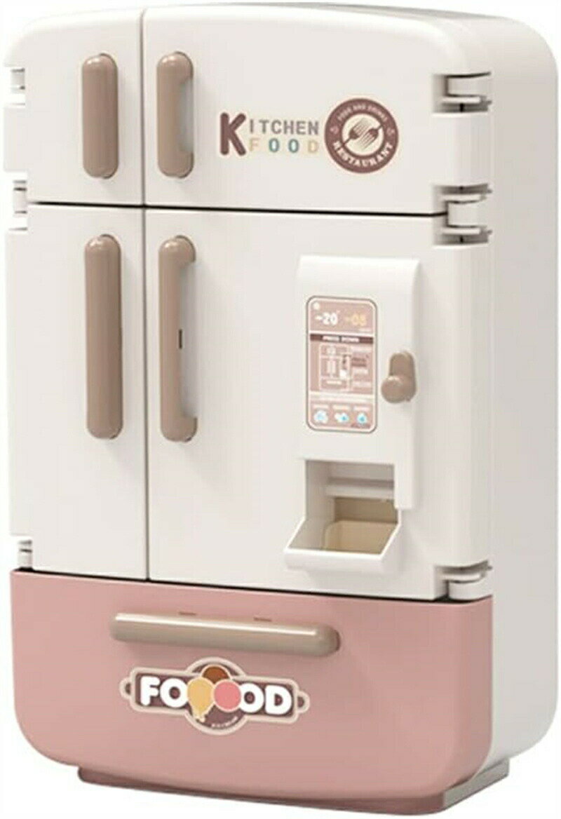 商品情報【ままごと冷蔵庫セット】おままごとキッチンの追加アイテムにおススメのコンパクトサイズ冷蔵庫セット。大容量の引き出しでたっぷり入れることができ、さまざまな高さのドアポケットが備わっているので整理整頓がしやすいのが魅力。【商品情報】本体...