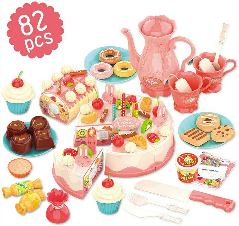 【DIYケーキセット】豊富なフルーツ、ビスケット、クリーミーな食材を使用して、友達と一緒に手作りのケーキやロールを作ってください。ケーキとロールパンのカット面にマジックテープのデザインを使用してカットを繰り返します。 ケーキをナイフで切ごっ...