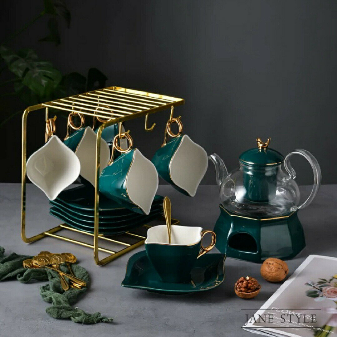 商品説明材質:陶器セット内容:カップ＆ソーサー x 6客ティーポットx1点加熱式スタンドx 1点カップランクx1点☆☆★★★★★★★★★★★★★☆☆◆お客様のご覧になっているモニター等により多少色が異なる場合がございます。あらかじめご了承く...