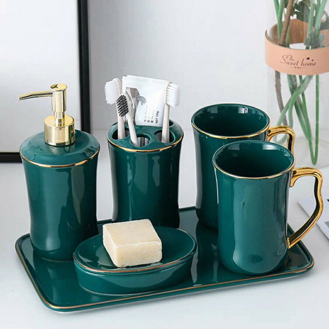 商品説明＜セット内容＞ディスペンサーx1点歯ブラシスタンドx1点石鹸置きx1点カップx2点トレー?x1点材質:?陶器◆お客様のご覧になっているモニター等により多少色が異なる場合がございます。あらかじめご了承ください。◆複数ご注文の場合やお急...