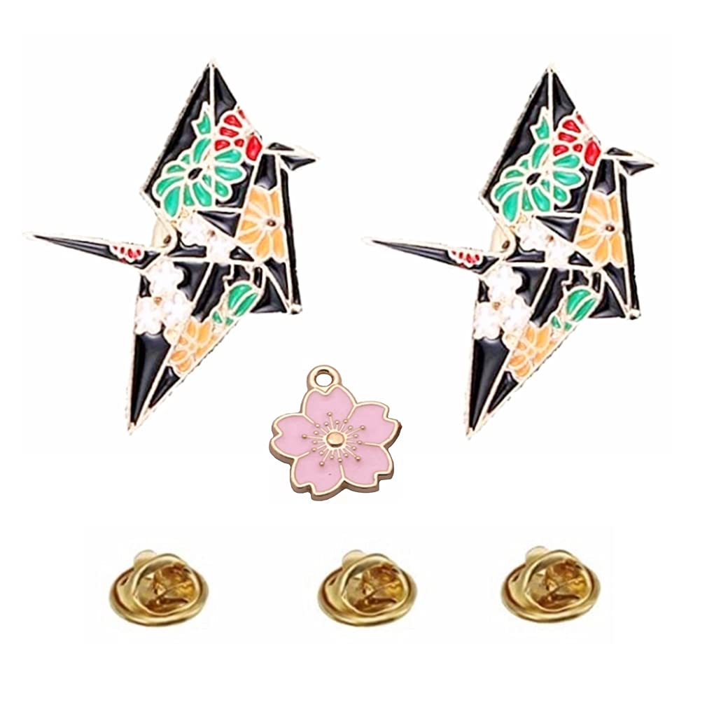 • 和風 折り鶴 ピンバッジ2個 + 留め具 3個付き(留め具予備付き）セット • サイズ：写真をご覧ください • 今、世界中の人々が興味を持つ日本の文化 折り紙 の鶴をピンバッジにした商品です。厚みもしっかりしており、重厚感があり格調ある...