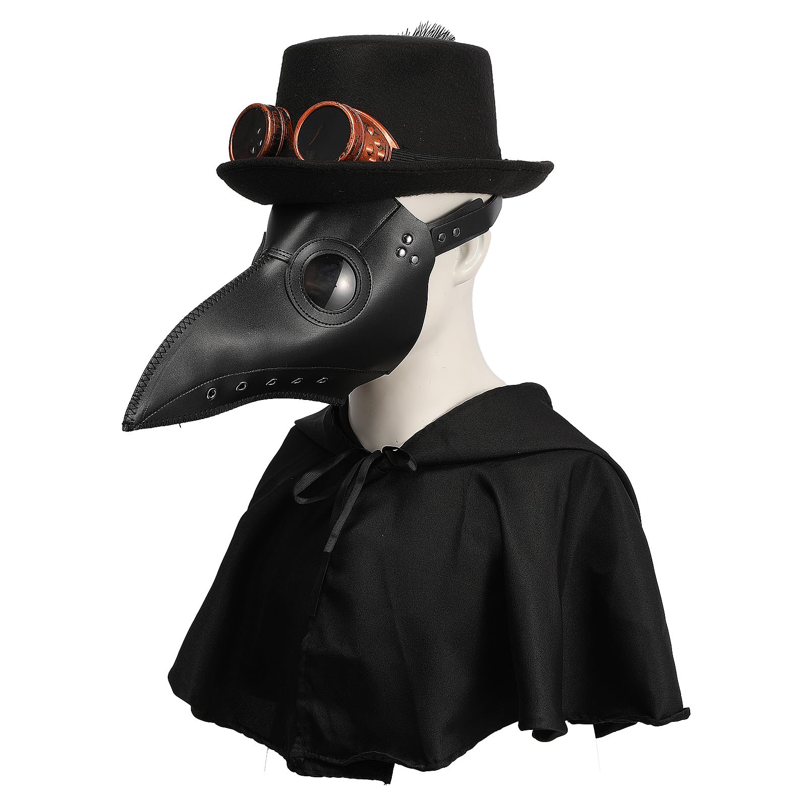 • 高品質PUレザー製：耐久性に優れ、リアルな質感で細かいディテールを再現。 • フリーサイズ設計：ほとんどの大人にフィットする調整可能なストラップ付き。 • スチームパンク & ゴシックスタイル：ハロウィンや仮面舞踏会に最適な不気味な雰囲...