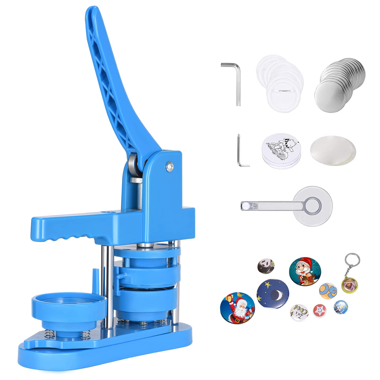 • ●【ボタンバッジ作成キット】缶バッチマシーンX1、ボタン型100個、58mmボタン型X1、58mm金属ボタン100個、58mm写真100枚、58mm透明プラスチックラミネート、58mm丸カッターX1、スクリュースパナX1、スクリューX1...