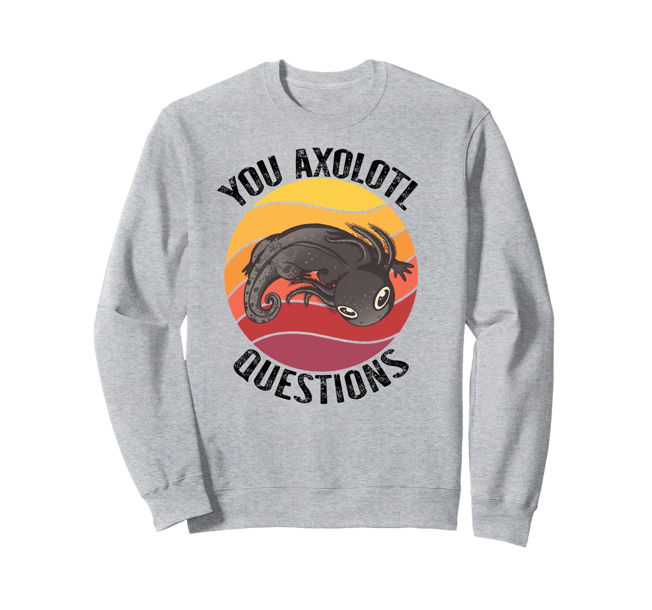 • AXOLOTLの質問。 アホロートルについて多くの質問をしてください! ヴィンテージの夕日の上に黒いアホロートルが描かれた面白いデザインです。 このかわいい両生類の生き物が大好きな一人の友人に最適です。 • メキシコの歩く魚としても知ら...