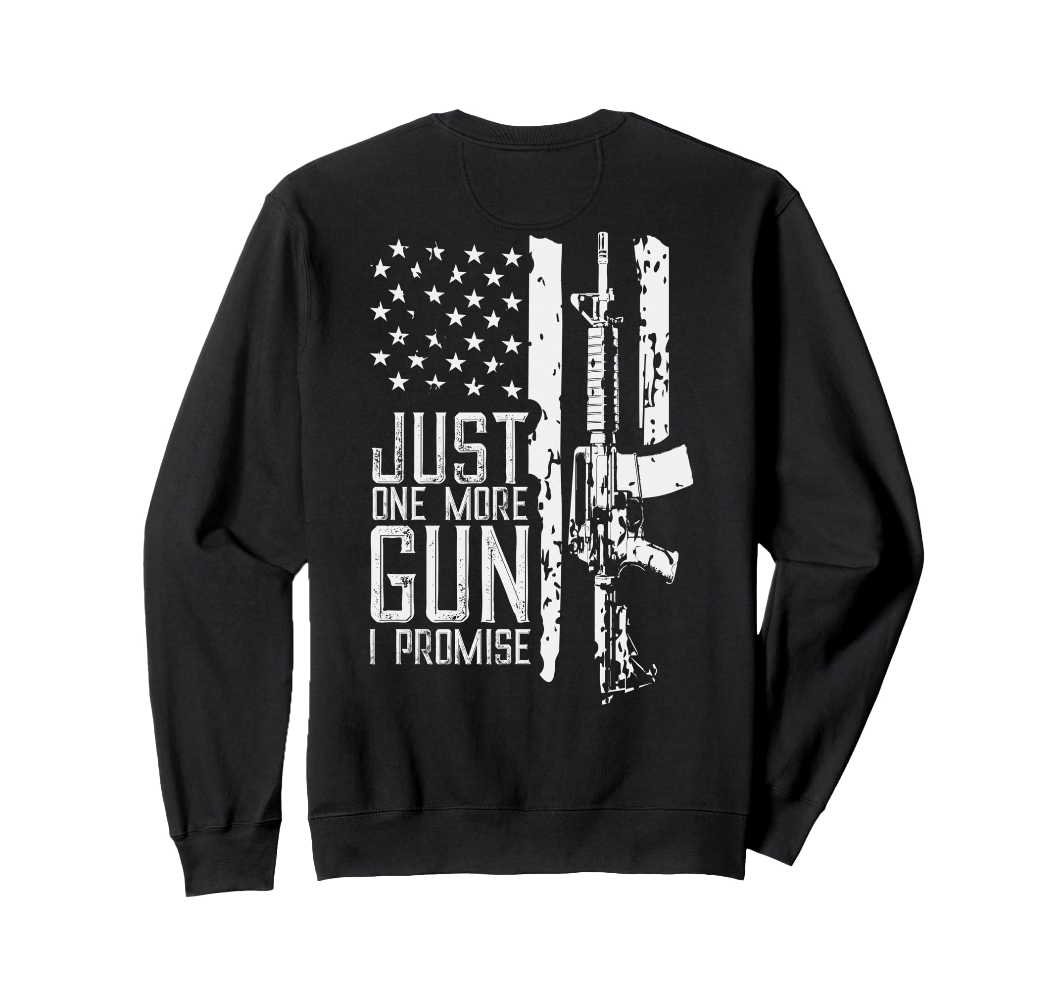 • アンティーク調のアメリカ国旗のデザインと面白い文字: Just One More Gun I Promise。 銃が好きな夫へのプレゼントに最適。 • アメリカ国旗とライフルの武器デザイン あなたのお父さん、兄弟、夫のような愛国的なアメ...
