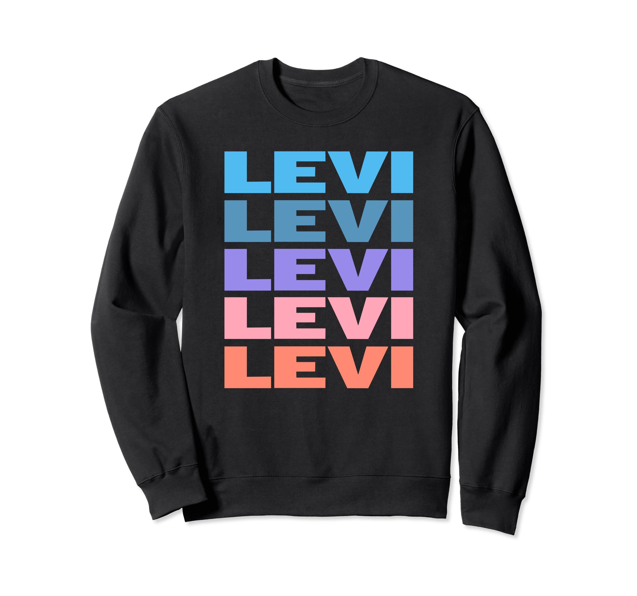 • This fun text design says "Levi" in a super modern font and color scheme.