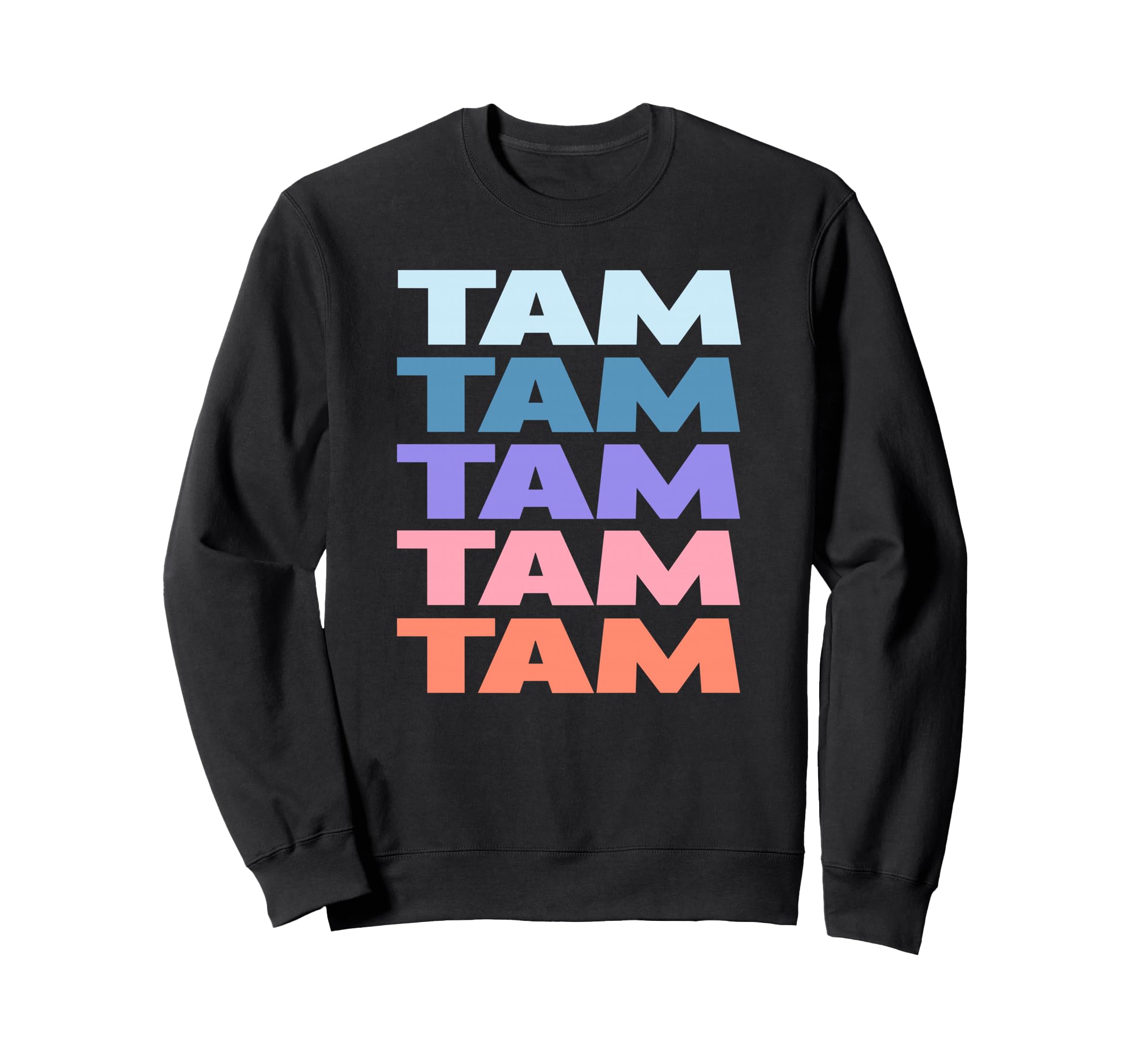 • This fun text design says "Tam" in a super modern font and color scheme.