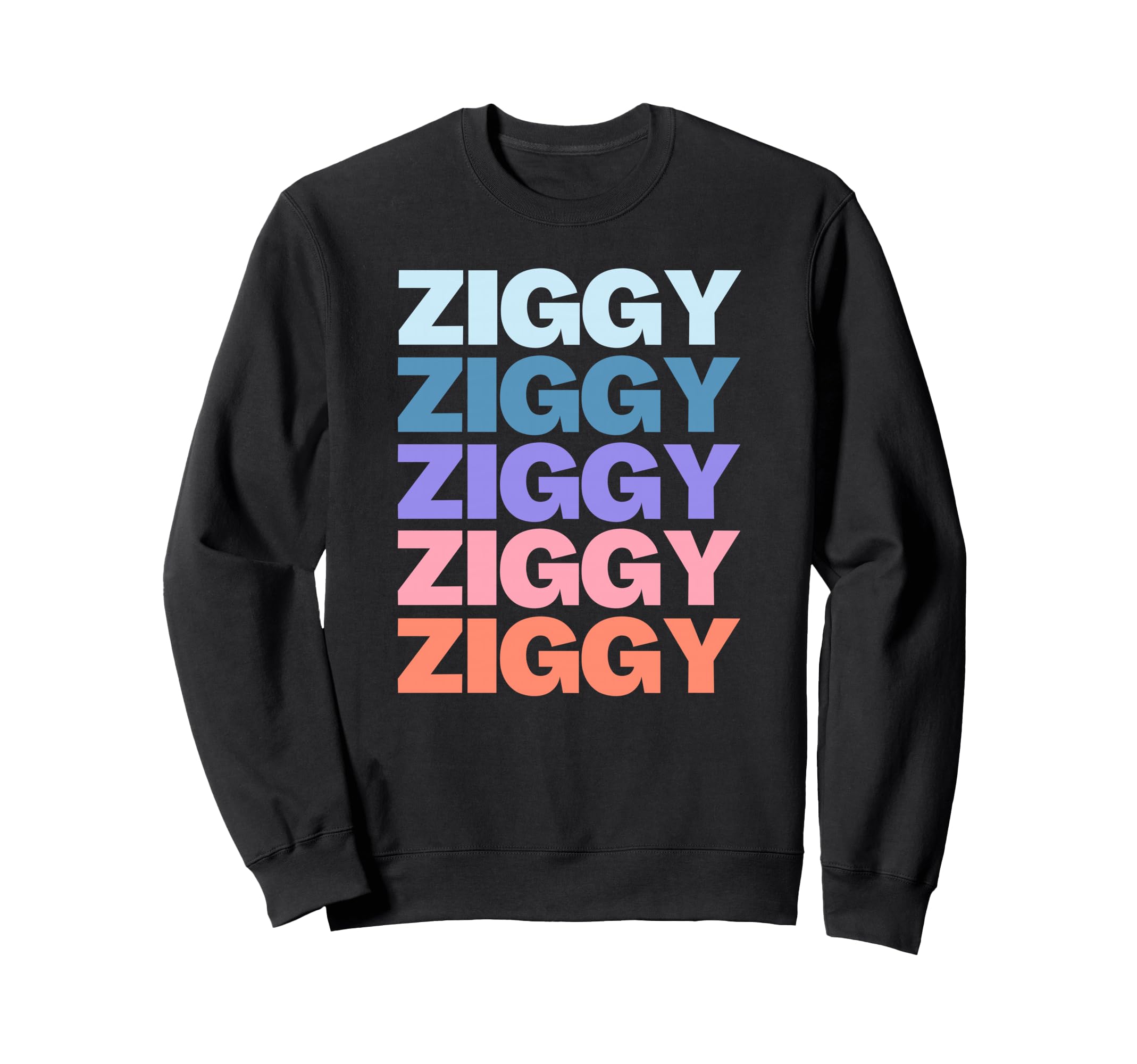 • This fun text design says “Ziggy” in a super modern font and color scheme.
