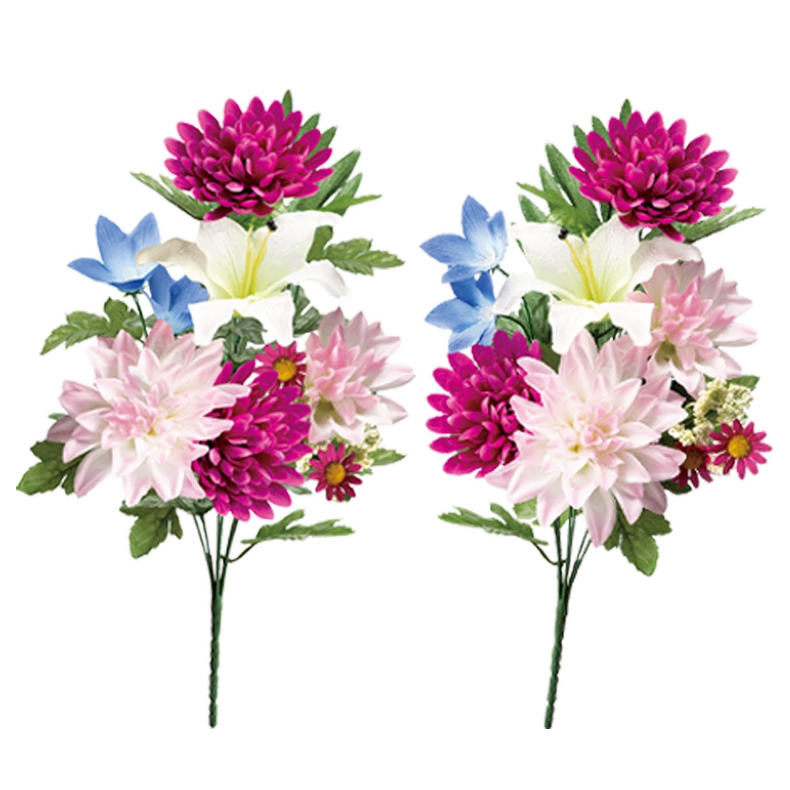 • 華やかな花々、水いらずで長持ちする造花の仏花1対です。 • ご不在時やお花が傷みやすい季節も豊かな彩りでお供えできます。 • 葉の位置と茎ワイヤーで自由にアレンジが可能♪ • どんな仏壇にも合いやすく、お墓のお供えにも◎ • 【セット内...
