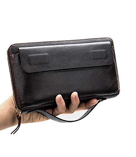 • 表地: 天然本牛革（トップレザー） 　サイズ：22cm*12cm*2.5cm。 収納可能サイズ: 5.5インチまでのスマートフォン、通帳、各種ギフト券、パスポート等収納可。 • 【天然牛革採用】手触りが良く、耐久性と耐摩耗性が抜群、本革...
