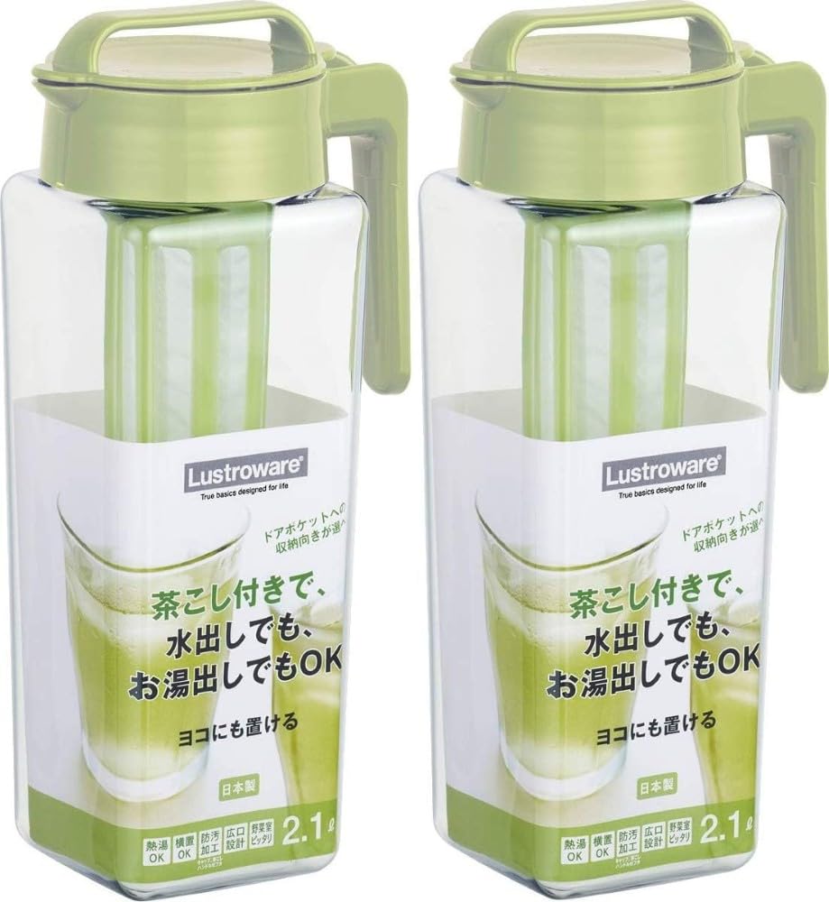 • 本体サイズ:約15.1×10.4×30.2cm • 材質:本体/AS樹脂、フタ・キャップ・茶こし本体/ポリプロピレン、パッキン/シリコーン、茶こしネット/ナイロン • 原産国:日本 • 容量:約2.1L