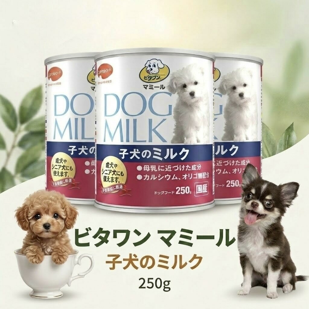 ビタワン マミール 子犬のミルク 250g ビタワン マミールは、子犬向けに設計されたペット用粉ミルクです。生後間もない子犬や、栄養補給が必要な仔犬の栄養食としてお使いいただけます。 商品仕様 項目 内容 ブランド ビタワン 商品名 マミー...