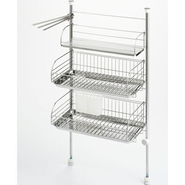 ヨシカワバスケットが外せる突っ張り水切り　1305037 限られたスペースを有効活用！シンク蛇口の奥や調理台奥に 水切りラックを置くスペースが無くても大丈夫。水切りかごは取り外し可能！女性でも設置が簡単！ 日本製 シンク蛇口の奥や調理台奥に...