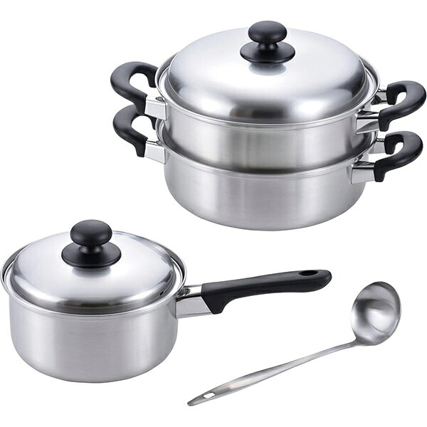 和平フレイズ燕三　IH対応片手鍋18cm&二段蒸し器24cm　お玉付EM-021 料理を楽しむための本格派 室町時代から始まった鍛冶の伝統。日本一のハウスウェア生産地、新潟・燕三条地域。地域の誇りで生み出された燕三シリーズ。 【燕三（えんぞ...