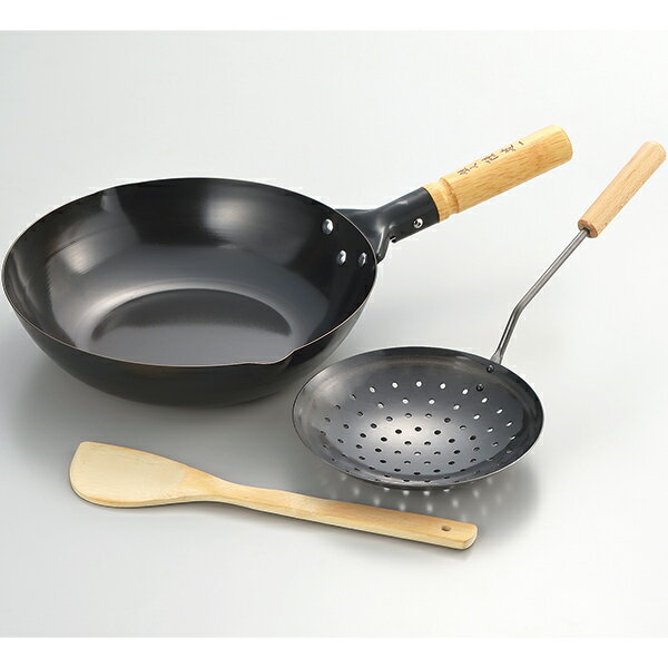 タマハシ 陳健一　IH200V対応北京鍋28cm&ミニシャーレン18cm(竹ターナー付)　CK-334R 毎日の料理の負担になりにくい軽量IH対応北京鍋 本格中華が自宅で楽しめる鉄製北京鍋。効率よく水分を飛ばすので野菜いためやチャーハンなど...