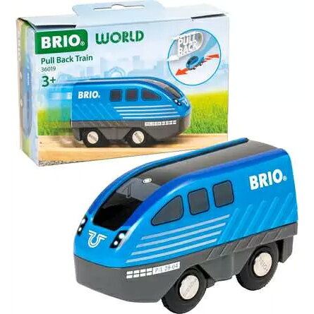 BRIO　ブリオ プルバックトレイン　36019 プルバックトレインは電池を使わない、100％お子さまの力で動くトレインです。 青い車両を後ろに引いて手を離せばレールに沿って走り出します。パワーがなくなって来たら、もう一度後ろに引けば復活し...