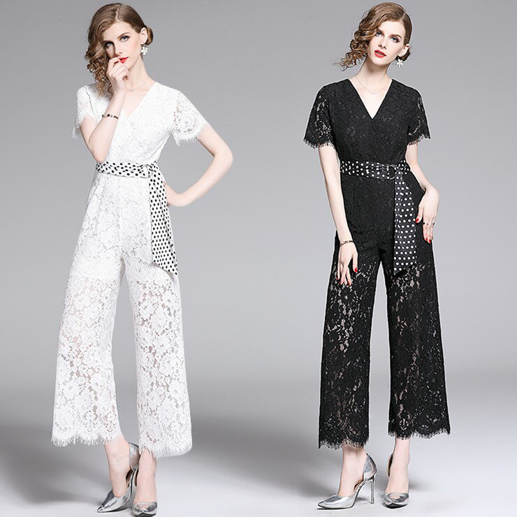 製造番号:hid item_オールインワン 【sale】総レースオールインワン カラー ブラック サイズ M 総丈：129　身幅：87　ウエスト：75　わたり：64　股上：34.5　股下：60　裾幅：58　 L 総丈：130　身幅：89　ウ...