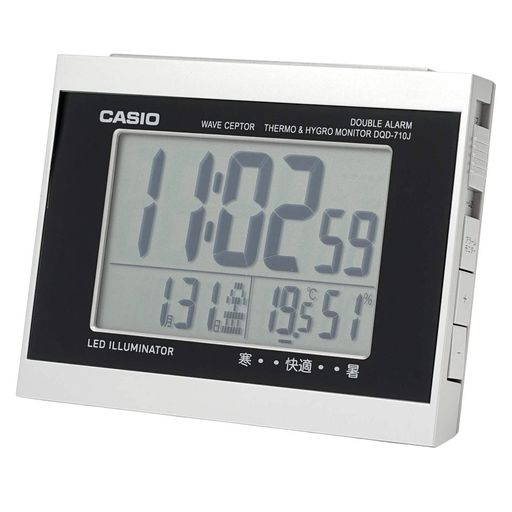 本体サイズ:(約)高さ8.8x幅11.7x奥行き7.1cm 本体重量:(約)230g 材質:樹脂 機能:電波受信機能 (自動受信/手動受信)、電波受信ONOFF機能、温度計測表示、湿度計測表示、快適度インジケーター、電子音ダブルアラーム、ス...