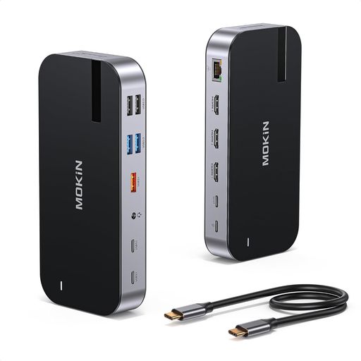 【USB-C 3 HDMI ドッキングステーション】 3基の4K HDMI、USB-C 3.1&amp;USB-A 3.1、2基のUSB 3.0、2基のUSB 2.0、SD&amp;MicroSDカードリーダー、ギガビットイーサネット、オー...