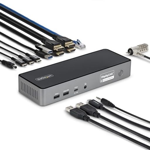 ユニバーサル140W USB-Cドッキングステーション:3台の4K 60Hz ディスプレイ(3画面出力)に対応し、高性能ノートパソコンにUSB-C経由で最大 140Wの電力を供給。付属のUSB-Aアダプターにより、従来のホストPCでもデュア...