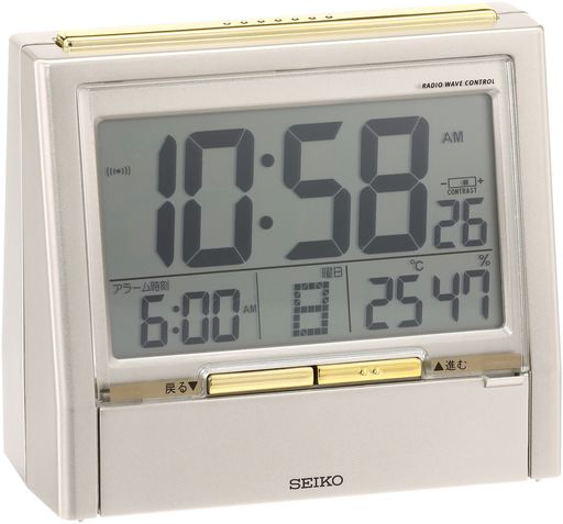 メーカー型番:DA206G 本体サイズ:10.8x12.2x6.2cm 本体重量:0.33kg 素材・材質:プラスチック枠、前面:プラスチック 生産国:中国 ムーブメント:電波修正機能(40kHz/60kHz自動選局)/電波OFF機能つき ...