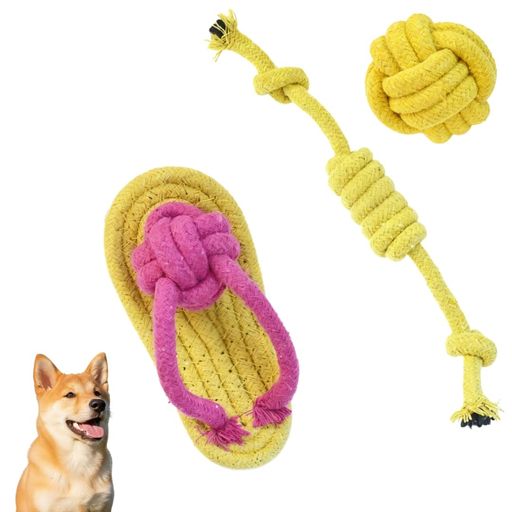 不安 【中型犬に最適なサイズと強度】 中型犬の噛む力に合わせて、太めのコットンロープをしっかりと編み込みました。耐久性に優れており、力強いカミカミ遊びや引っ張り合いっこでも壊れにくく、長く愛用いただけます。 【ユニークな3つの形状・飽きない...