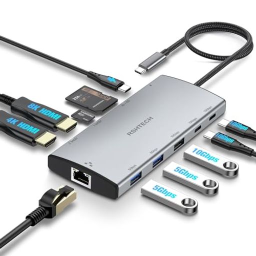 【11-in-1 USB C ドッキングステーション】USB 3.2 Gen1対応のUSB-Cポートを通じて、HDMI(4K@60Hz)x2、USB C3.2x2、USB A3.2x1、USB A3.0x2、100W PD充電ポートx1、S...