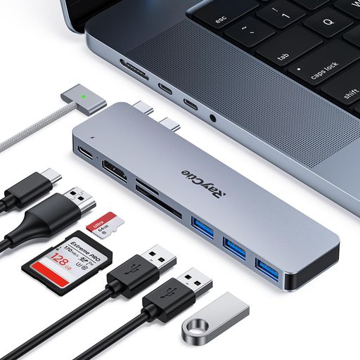 【MacBook専用多機能7-in-2ポート搭載】このMacBook ハブは、Thunderbolt 3ポート(最大100Wの充電・40Gbpsのデータ転送)、USB-Cデータポート、USB3.0ポートx3、TFカードスロット、SDカードス...