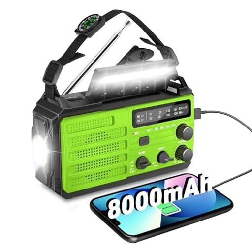 【8000mAh超大容量電池&amp;4つの給電方式】この手回しラジオは8000mAh充電式バッテリーにアップグレードするだけでなく、72時間の連続使用を提供するだけでなく、3ウェイ電源も提供します。 電源が切れてしまう心配はありません。 ...