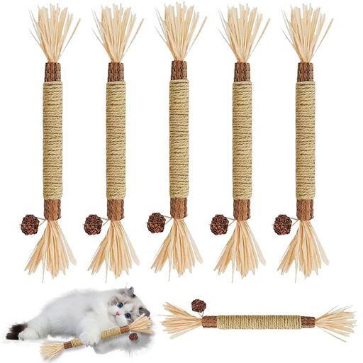 [キット数量]:6猫の歯固めスティック [天然木材で作られた]:猫の噛み棒純粋な天然木材で作られており、安全で無毒猫の気持ちを落ち着かせ、ストレスを緩和する効果があります [食欲増進]:腸の蠕動を促進して消化を改善し、ペットの健康を保つこと...