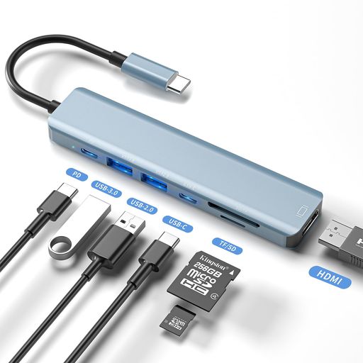 本usb c ハブはHDMI(4K 30Hz)ポート*1、USB3.0/USB2.0ポート*1、USB-C*1、USB PD対応Type-C*1、SD&amp;TFカードスロット*1が搭載されています。単一のUSB-Cポートを7つの異なるポ...