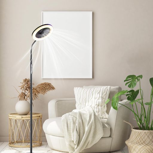 【1800LM 超高輝度と低消費電力】このファン付きLEDフロアランプは、168個の効率的なLEDチップを採用し、専用設計の光学レンズカバーを通じて最大1800ルーメンの超高輝度、柔らかく、眩しさのない光を提供します。十分な明るさを確保しつ...