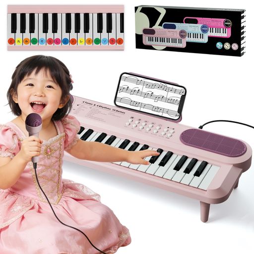 全面アップグレードデザイン:本体デザインから鍵盤、機能性、スピーカーまで全てを刷新。女の子が喜ぶピンクの可愛らしい見た目は、贈り物に最適です。37鍵の本格的な鍵盤に加え、5種類の打楽器音、4種類の楽器音色、4つのリズム、10曲の内蔵曲など、...