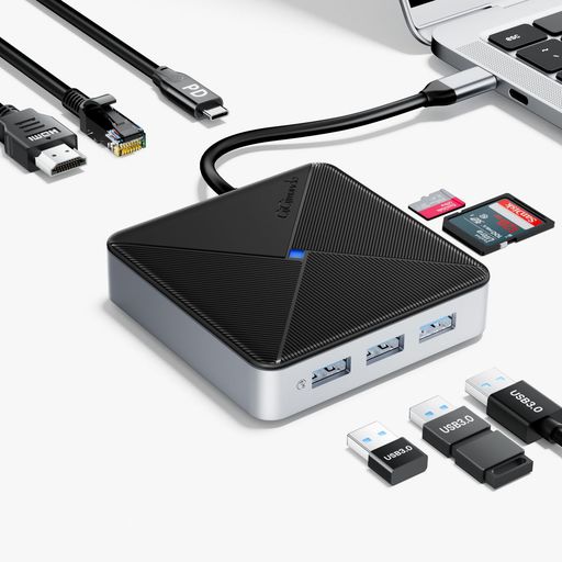 【8-in-1四角い形 USB Cハブ】GiGimundo USB Type-Cハブは3つのUSB3.0 Aポート(5Gbps)、100W PD充電ポート、SD/TF カードリーダ、4K@60HZ HDMI出力ポート、1000Mbps イー...