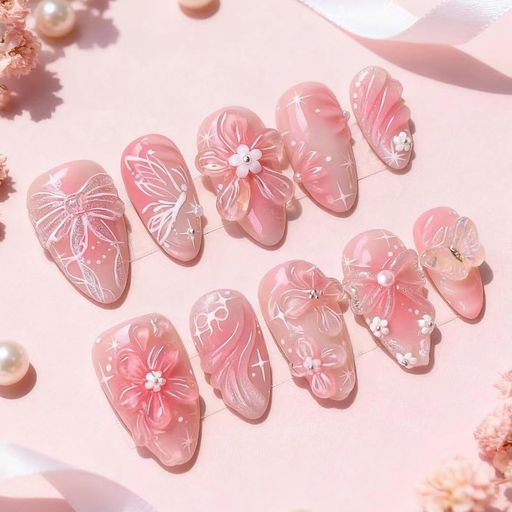 繊細な立体リボン:手作りの立体リボンに柔らかなピンクカラーをプラス。甘め女子にぴったりで、一気に可愛らしさUP。 韓国発の人気デザイン:2026年春の韓国トレンドを先取り。5D加工と艶やかなトップコートで、韓国風ガーリーに仕上げました。 デ...