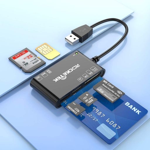 【6-IN-1マルチカードリーダー】PC/カメラ用USBメモリリーダー: 対応スマートカード:5V、3V、1.8Vスマートカード、ISO 7816 Class A、B、Cメモリーカード:SDXC/SDHC/SD/Extreme I III ...