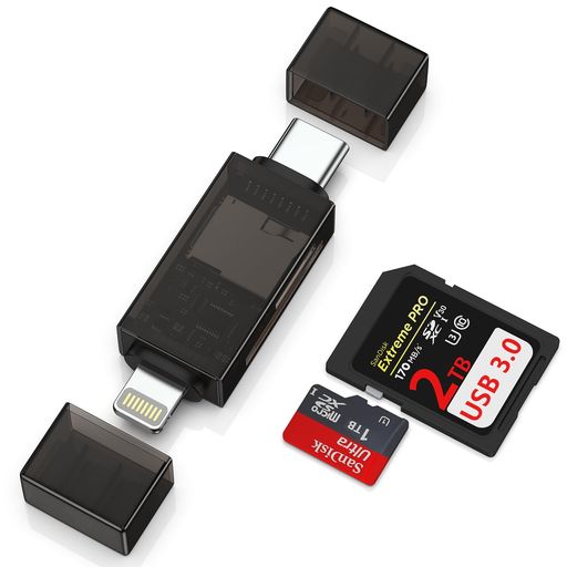 【デュアルインターフェース設計|Lightning + Type-C】Ocbuo マルチカードリーダーは、Lightning と Type-C の2つのインターフェースを一体化。Lightning または USB-C 対応デバイスとの幅広い...