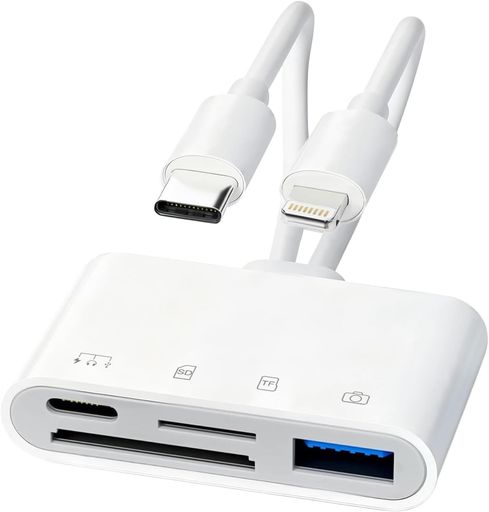 【4-in-1 iPhone SDカードリーダー】最新のスマートMFi認証チップを搭載し、Type-C充電ポート、SDカードスロット、TFカードスロット、USB 3.0ポートを備えています。さまざまなデバイスと互換性があり、幅広い用途に対応...