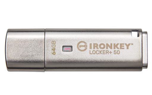 Kingston IronKey Locker+ 50 USB フラッシュドライブは、TAA に準拠しており、XTS モードでの AES ハードウェア暗号化によるコンシューマーグレードのセキュリティ機能をご提供します。 容量:64GB、イン...