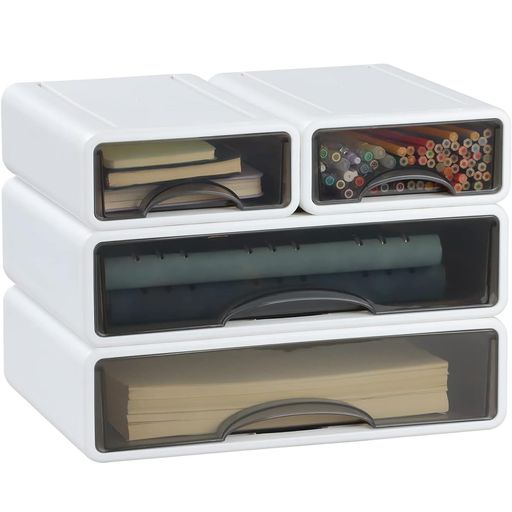 文房具 【書類ケース・お得な4個セット】サイズ:16.8cmX25cmX7.3cm(A5サイズ・2個)/34cmx25cmx9cm(A4サイズ・2個)/材質:ポリプロピレン/散らかりがちなデスクの周りをスッキリ整理整頓、文房具などの小物類か...