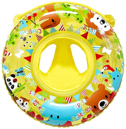 対象年齢:1.5歳~3歳未満 サイズ:55cm ロープ付き 乳幼児のお子様が水に落ち込まないよう浮輪の内側に座が付いたタイプの浮具です。グリップ付きの浮輪タイプ。 膨らましサイズ:約50cm