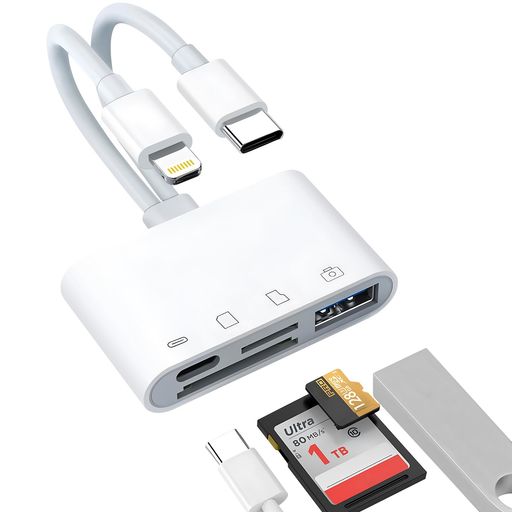 【iPhone SDカードリーダー 4in1】このLightning SDカードリーダーは、4種類の機能別ポート(SDカードポート、microSDカードポート、Type-Cポート、USB 2.0ポート)を装備。カメラからの写真転送、機種変更...