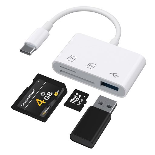 【三重多機能拡張】USB-CカードリーダとUSB統合拡張インタフェース、カードリーダは3つのポートiPhone 15、16/iPad/Mac/Android/コンピュータなどのType-C互換のデバイスを持ち、にMicroSD/SDはメモリ...