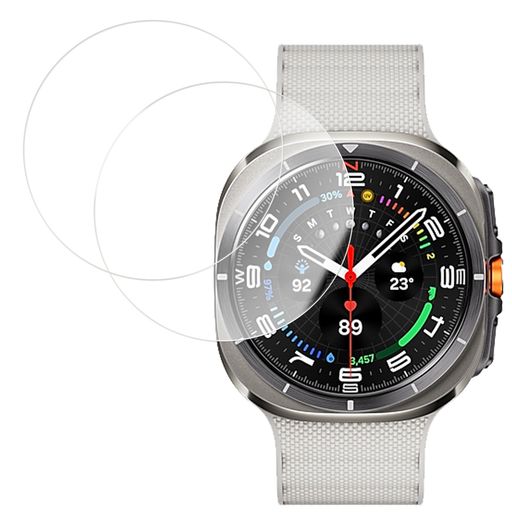 【対応機種-注意】 Galaxy Watch Ultra 2025 (47mm) 用 ガラスフィルム。【注意】この機器は周辺部が曲面となったラウンド仕様のため、保護フィルムを端まで貼ることができません。そのため、表示部分よりも保護フィルムが...